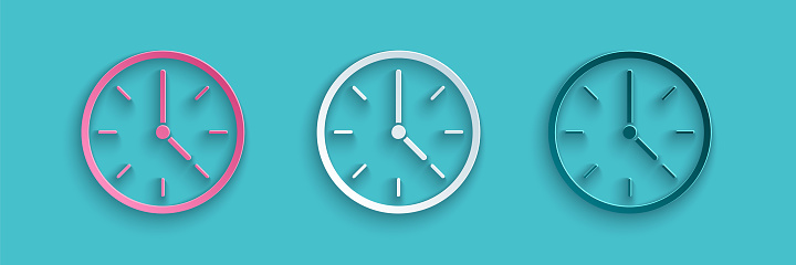 Icône Dhorloge Coupée En Papier Isolée Sur Fond Bleu Symbole De Temps