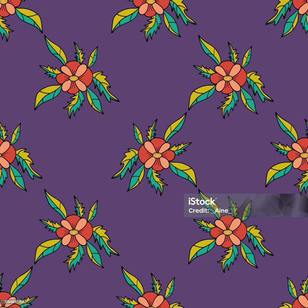 Cute Cartoon Doodle Flower Seamless Pattern Stock Illustration