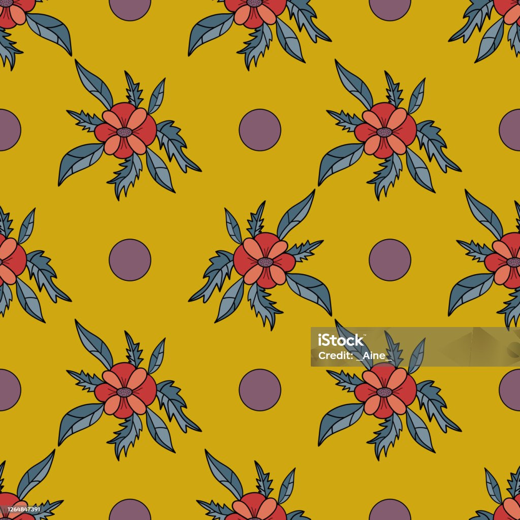 Cute Cartoon Doodle Flower Seamless Pattern Stock Illustration