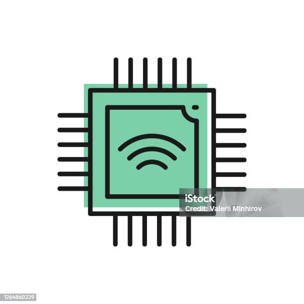 Prosesor Black Line Computer Dengan Ikon Cpu Microcircuits Terisolasi