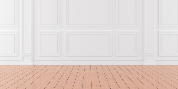 Render 3d Ruangan Kosong Dengan Lantai Kayu Dan Dinding Klasik Foto