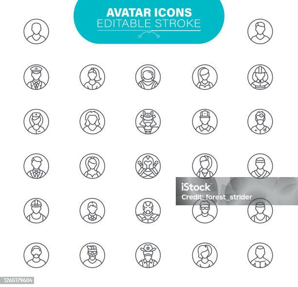 Ilustración De Trazo Editable De Iconos De Avatar Conjunto Contiene