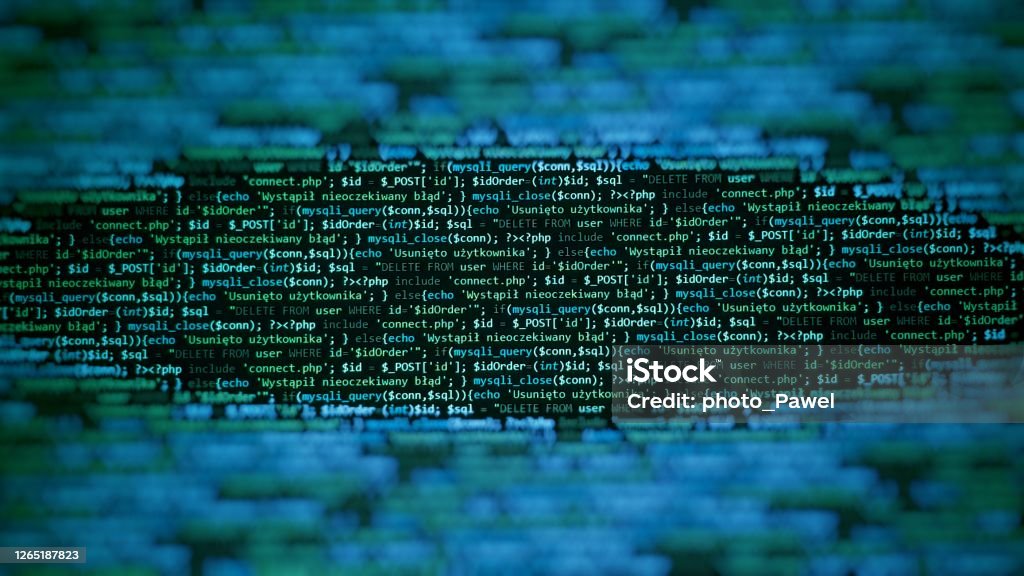 Blue Green Unique Background Programming Language On Laptop Computer Screen Program Code Php
