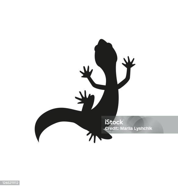 Illustration Noire De Silhouette De Lézard Isolée Sur Le Fond Blanc