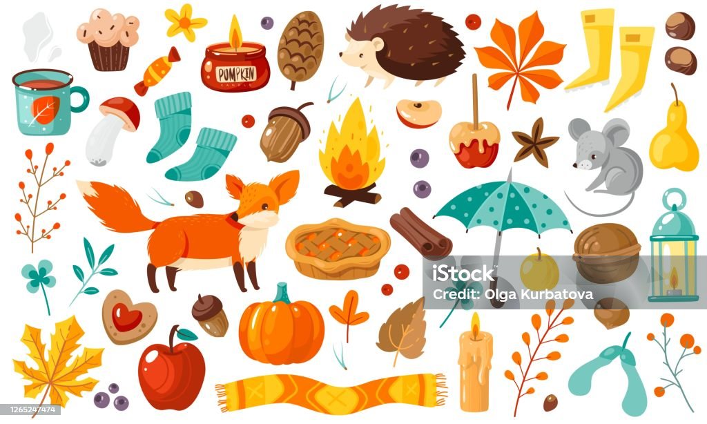 Autumn Elements Yellow Falling Leaves Plants And Food Harvest Festival