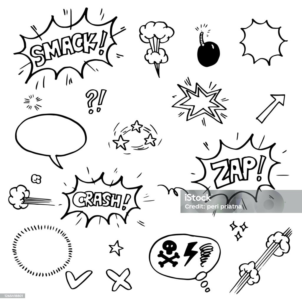 Ensemble Déléments Comiques Dessinés À La Main Vector Doodle Bandes