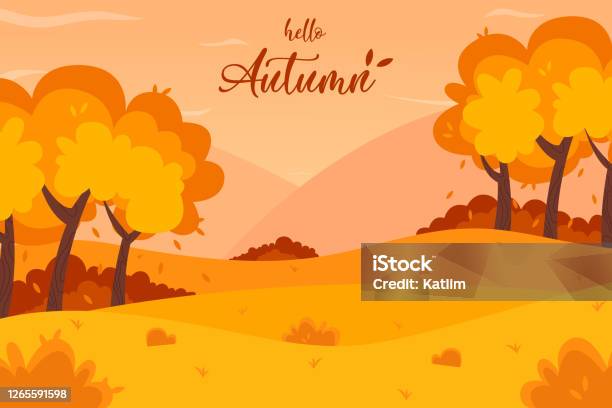 Fond De Paysage Dautomne Bonjour Logo De Lettrage Dautomne Illustration