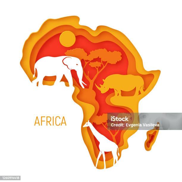 Vetores De África Mapa De Corte De Papel 3d Decorativo Do Continente