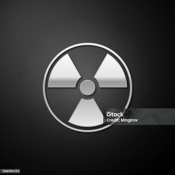 Icône Radioactive Argentée Isolée Sur Le Fond Noir Symbole Toxique