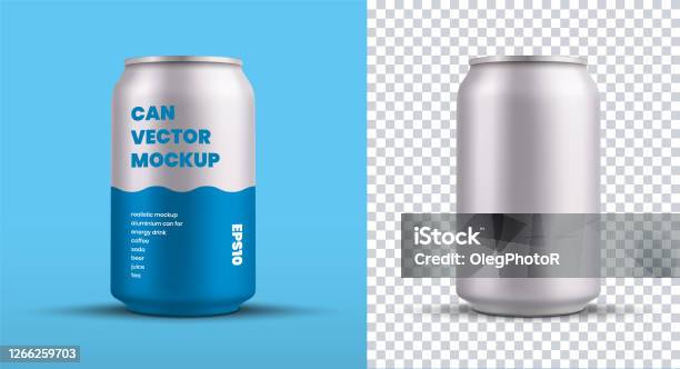 Mockup Kaleng Kecil Dengan Minuman Energi Dengan Pola Biru Untuk
