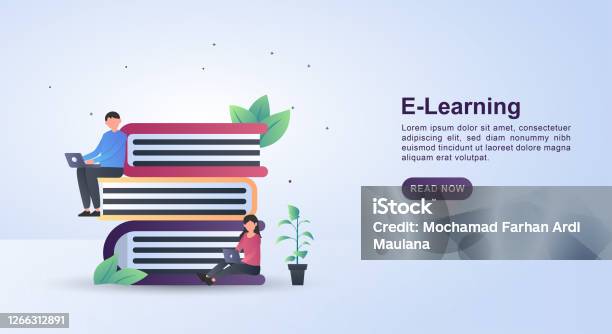 Ilustrasi Konsep Elearning Dengan Orangorang Yang Duduk Di Buku ... Ilustrasi Konsep Elearning Dengan Orangorang Yang Duduk Di Buku ...