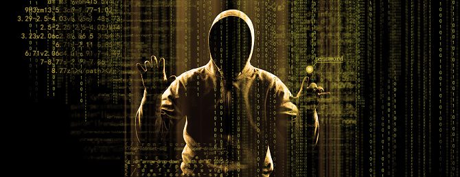 Anonymous Internet Hacker In Front Of Computer Web Crime Concept Stock