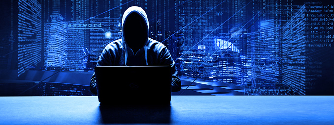 Anonymous Internet Hacker In Front Of Computer Web Crime Concept Stock