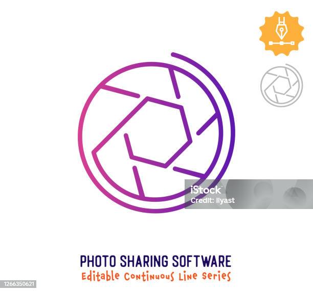 Foto Berbagi Perangkat Lunak Continuous Line Editable Stroke Icon