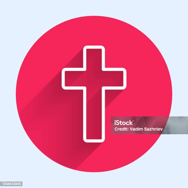 Ilustración De Icono De Cruz Cristiana De Línea Blanca Aislado Con
