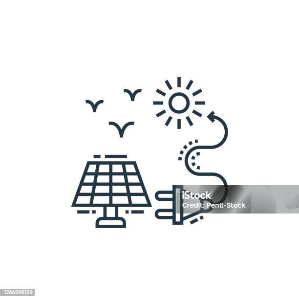 Icône Vectorielle Dénergie Solaire Isolée Sur Fond Blanc Contour Icône