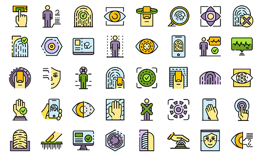 Biometric Authentication Icons Vector Flat Stock Illustration