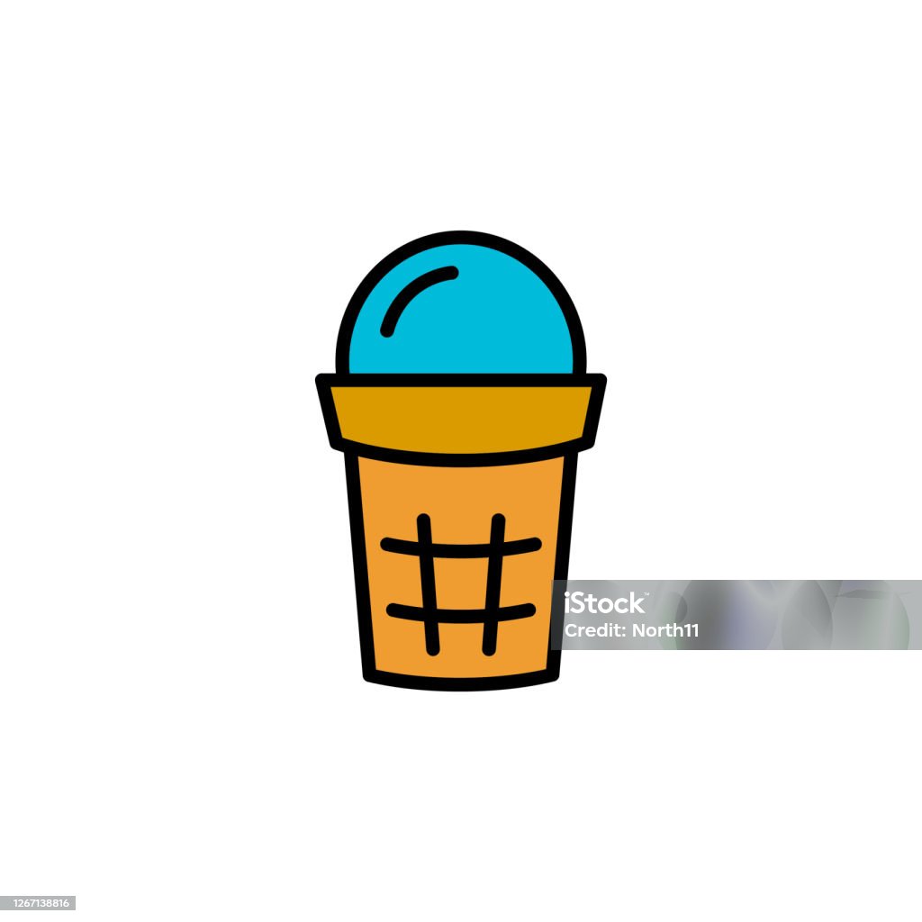 Ilustración De Helado En La Taza De Gofres Icono De Color Línea Delgada