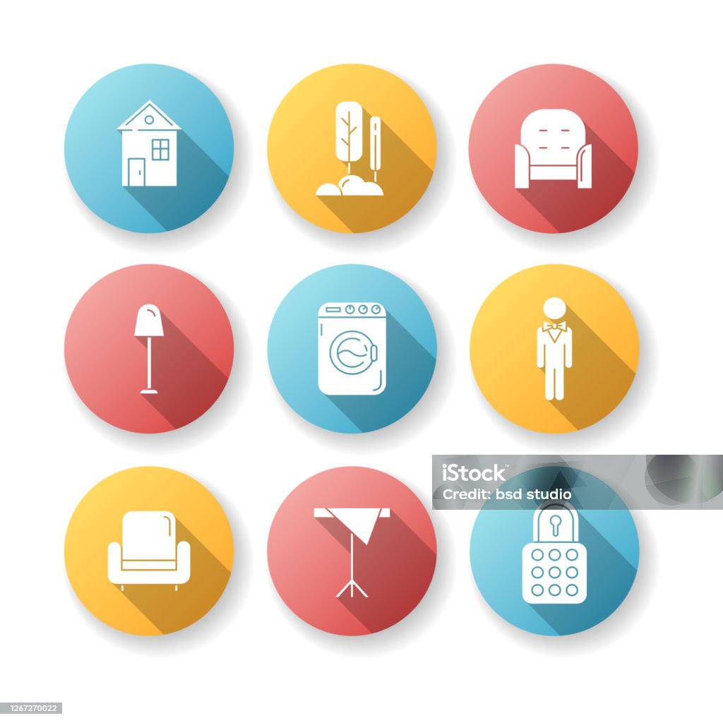 Ilustración De Diseño Plano Del Hogar Diseño Largo Sombra Glifo Iconos