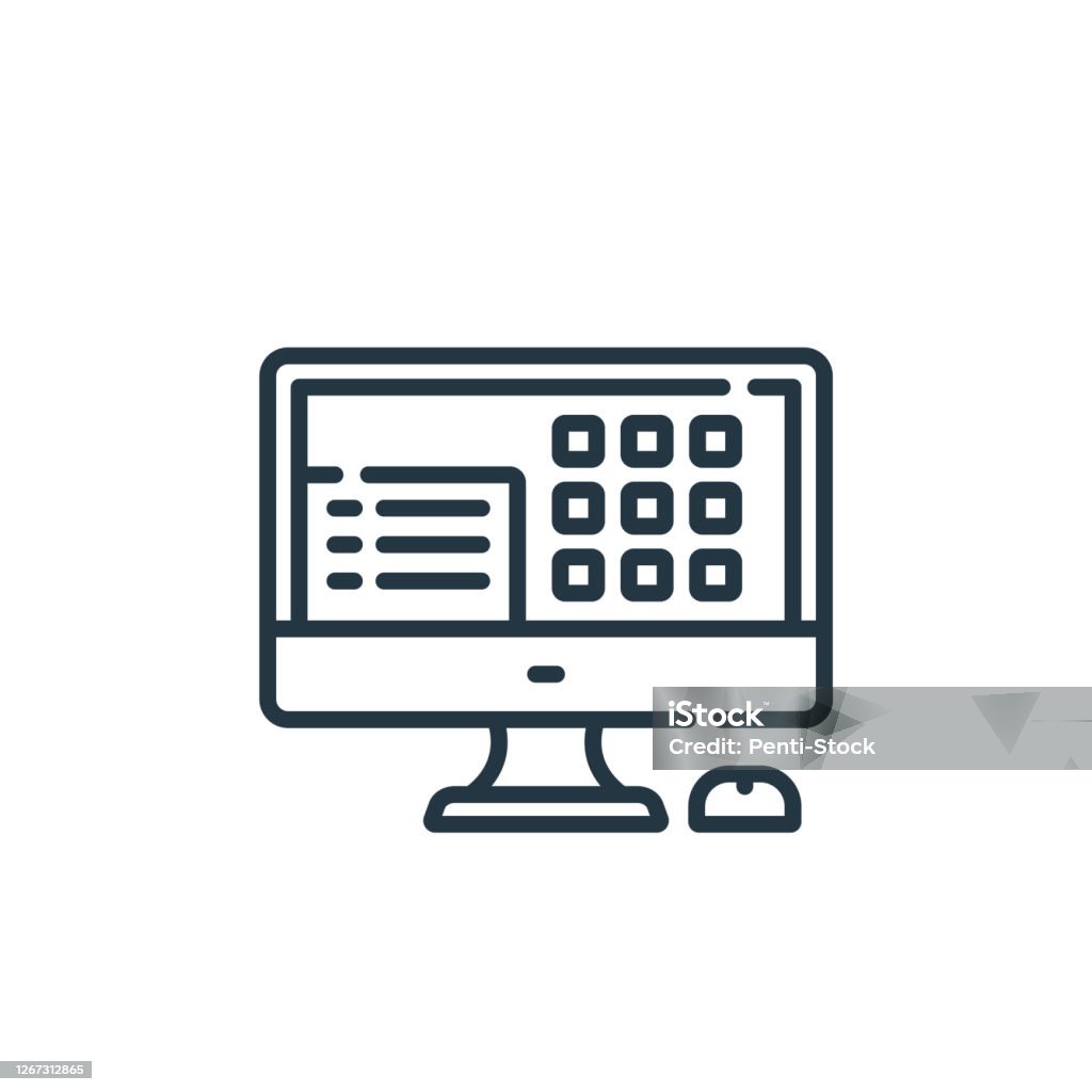 Computer Vector Icon Isolated On White Background Outline Thin Line