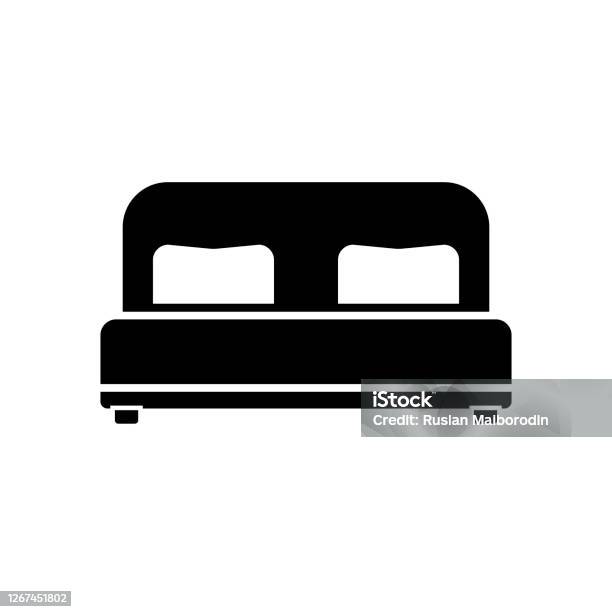 Konsep Ikon Tempat Tidur Black Double Double Bed Datar Vektor Simbol