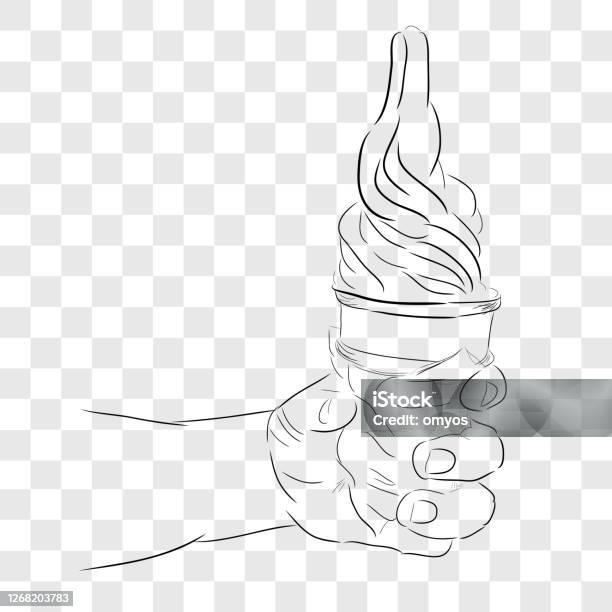 Sketsa Gambar Tangan Warna Datar Tangan Memegang Kerucut Es Krim