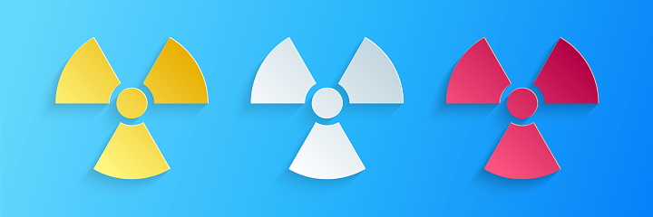 Coupe De Papier Icône Radioactive Isolée Sur Fond Bleu Symbole Toxique