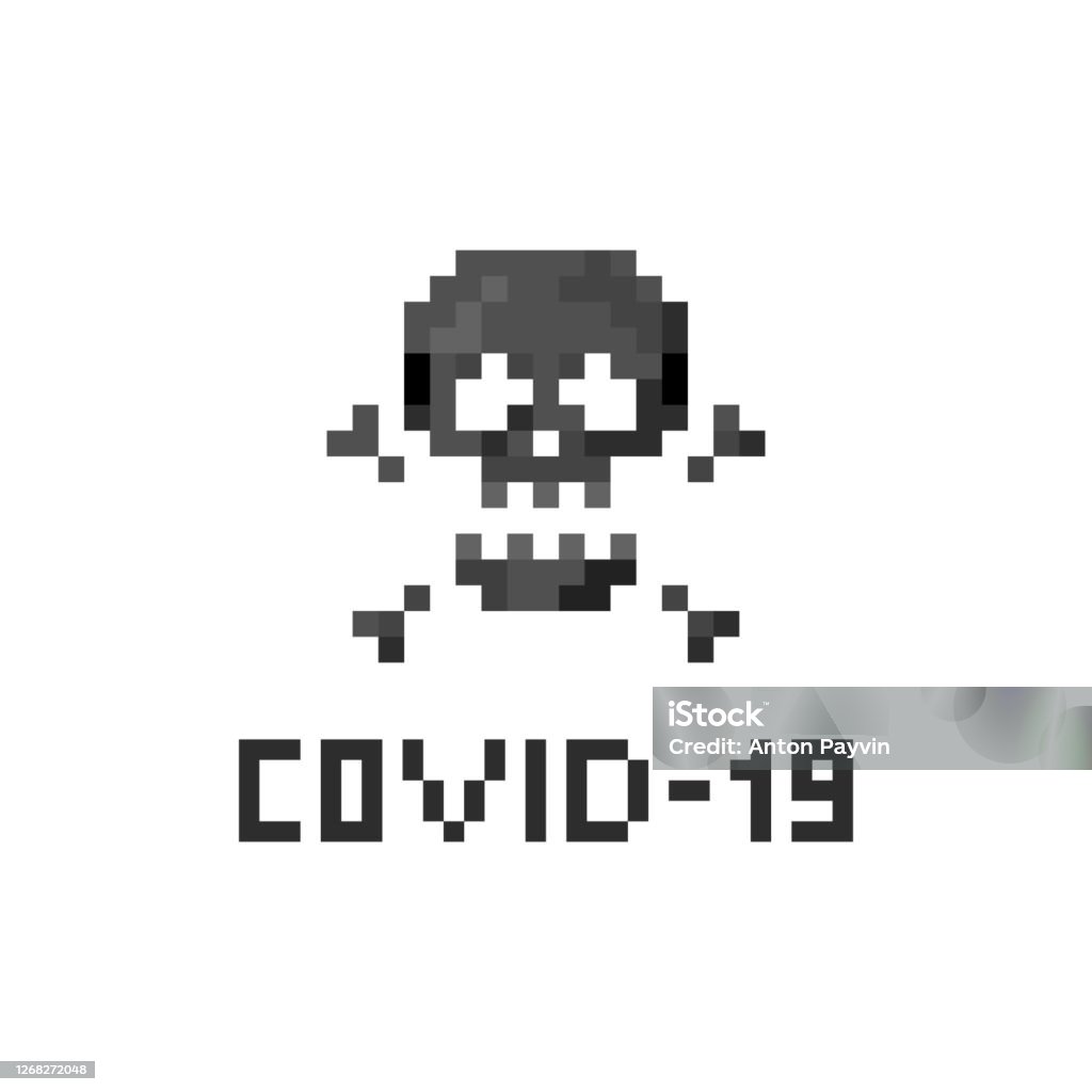 Pixel Art 8bitowa Czaszka Śmierci Z Tekstem Covid19 Kwarantanna ... Pixel Art 8bitowa Czaszka Śmierci Z Tekstem Covid19 Kwarantanna ...