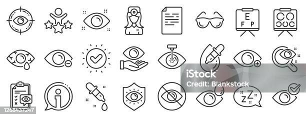 Ilustración De Optometría Iconos De Línea Del Médico De Ojos Cirugía