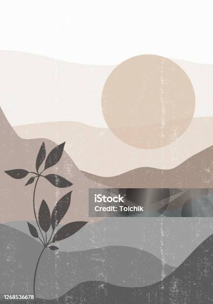 Pertengahan Abad Matahari Terbenam Cetak Boho Minimalis Cetak Dinding