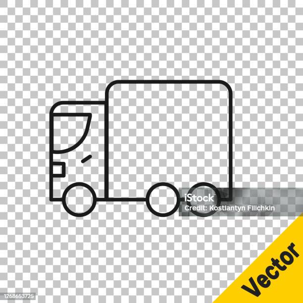 Ikon Kendaraan Truk Kargo Pengiriman Jalur Hitam Terisolasi Dengan