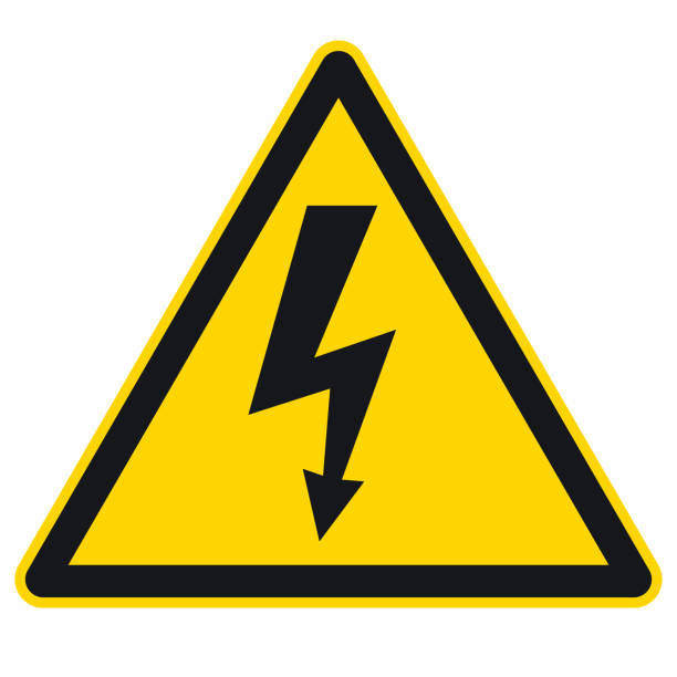High Voltage Electrical Hazard Sign - Isolated Macro - Stock Photo