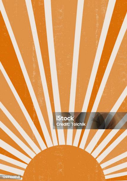 Orange Sun Cetak Boho Minimalis Seni Dinding Cetak Ilustrasi Stok