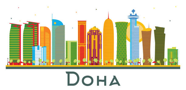 [90] Doha qatar skyline vector Clipart Vector PNG , SVG, EPS, PSD, AI