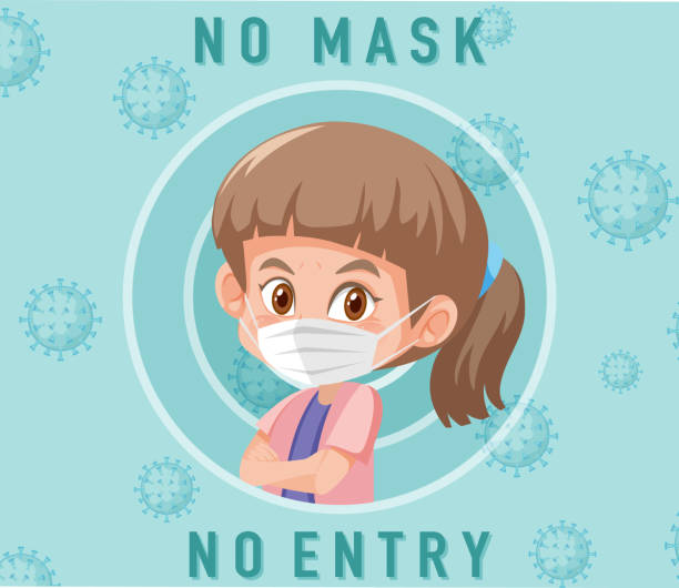 No mask no entry sign with cute girl cartoon character - Stock Photo
