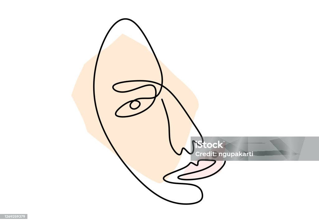 Abstract Poster With Minimal Woman Face With Happy Expression One Line