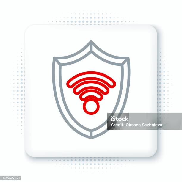 Line Shield Met Wifi Draadloos Internet Netwerk Symbool Pictogram