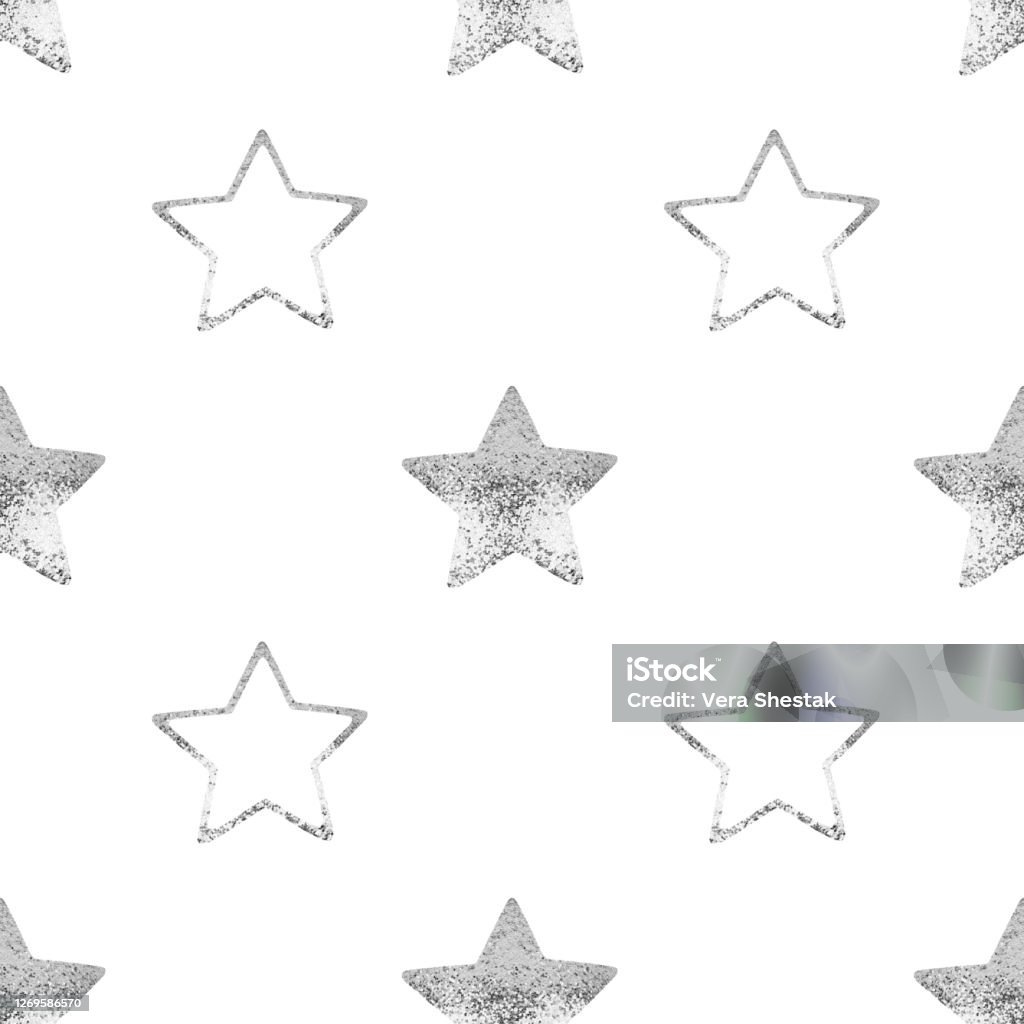 Seamless Pattern Silver Stars White Background Isolated Decorative