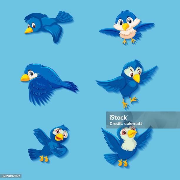 Personnage Mignon De Dessin Animé Bleu Doiseau Vecteurs Libres De