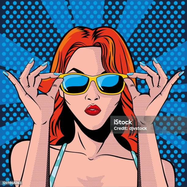 Woman Face With Sunglasses Pop Art Style Stock Illustration Download Image Now Pop Art
