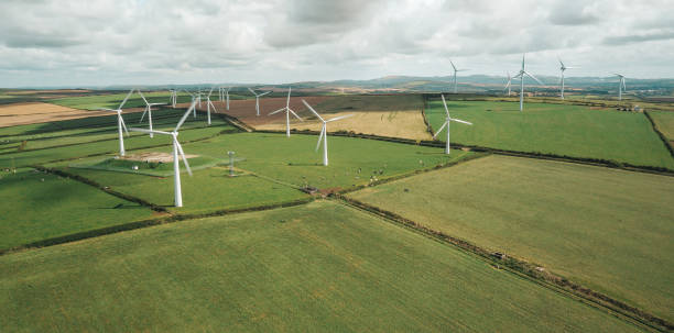 Free Stock Photo of Aerial View of Green Field With Wind Turbines in ...