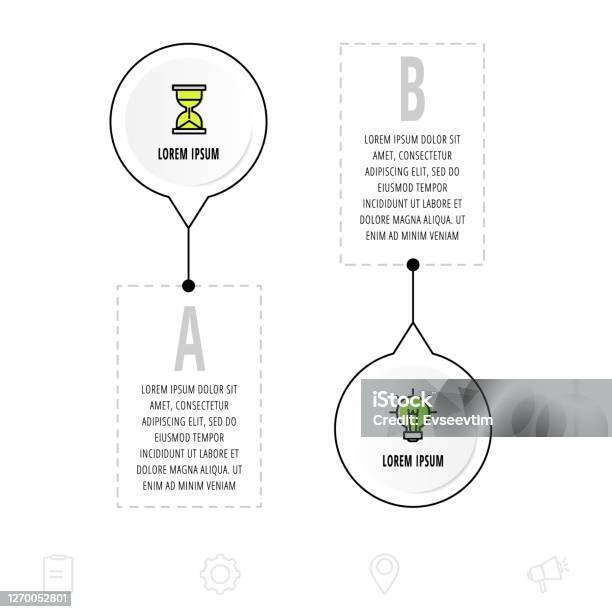 Lingkaran Infografis Dengan 2 Langkah Label Templat Vektor Garis Datar