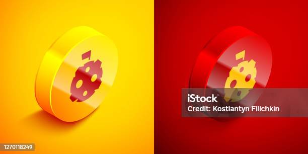 Isometric Moon Dengan Ikon Bendera Terisolasi Pada Latar Belakang