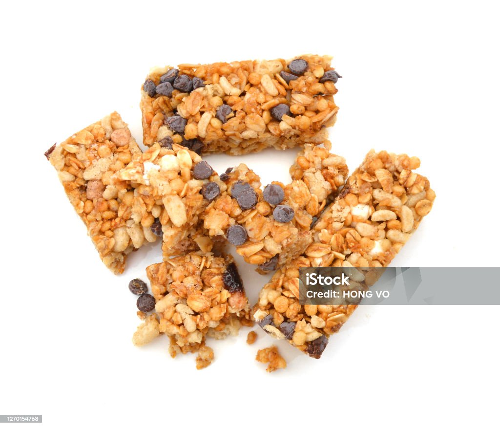 Stack Chocolate Chip With Peanuts Protein Bars Isolated On A White ... Stack Chocolate Chip With Peanuts Protein Bars Isolated On A White ...