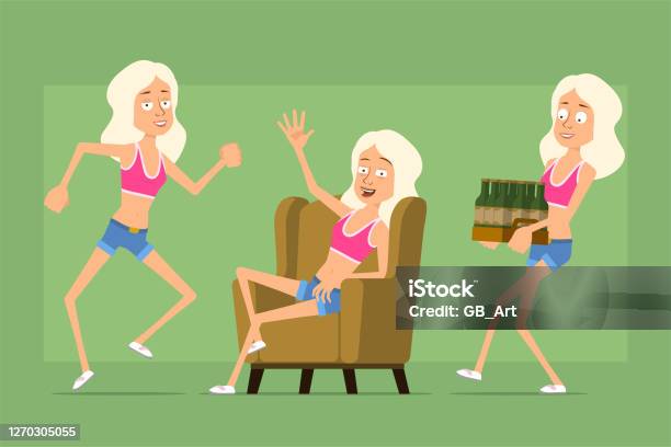 Cartoon Flat Funny Sport Girl Character Set Stock Illustration Download Image Now Adult Bar