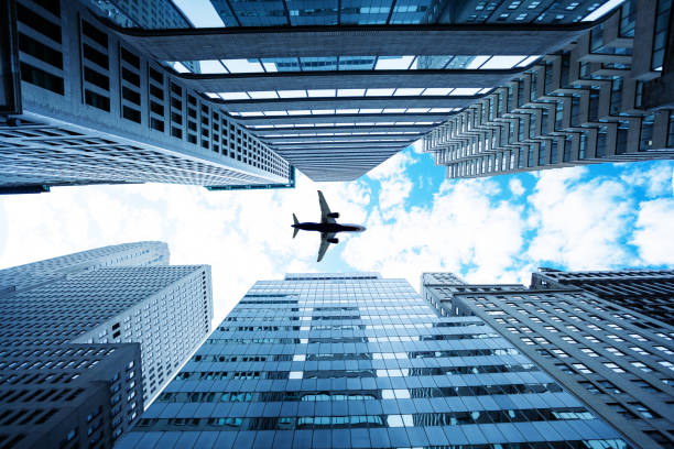 Free Stock Photo of Upward view of skyscrapers and airplane | Download ...