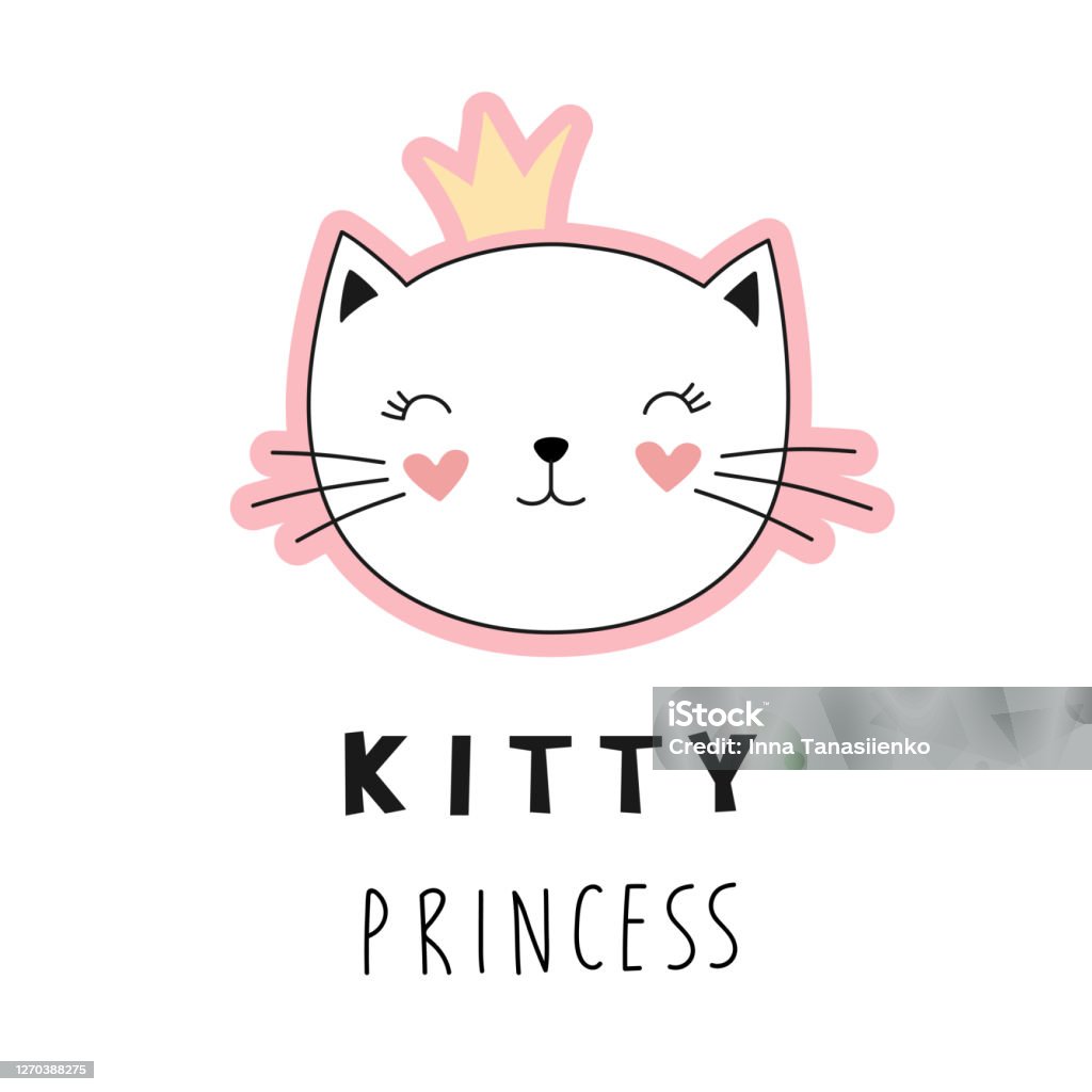 Cute Kitty Princess Girlish Print For Tshirt Isolated Illustration On A White Background Stock