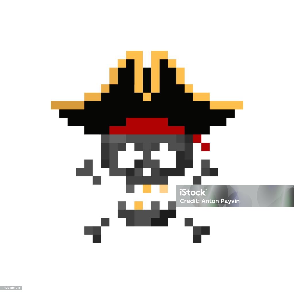Pixel Art 8bitowa Piracka Ludzka Czaszka Z Tricornem Izolowana ... Pixel Art 8bitowa Piracka Ludzka Czaszka Z Tricornem Izolowana ...