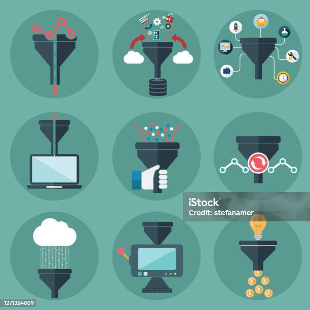 Konsep Ilustrasi Desain Datar Untuk Proses Kreatif Filter Big Data