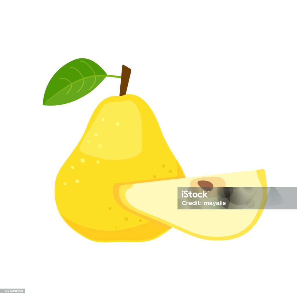Buah Pir Kuning Dengan Desain Datar Iris Ilustrasi Stok Unduh Gambar